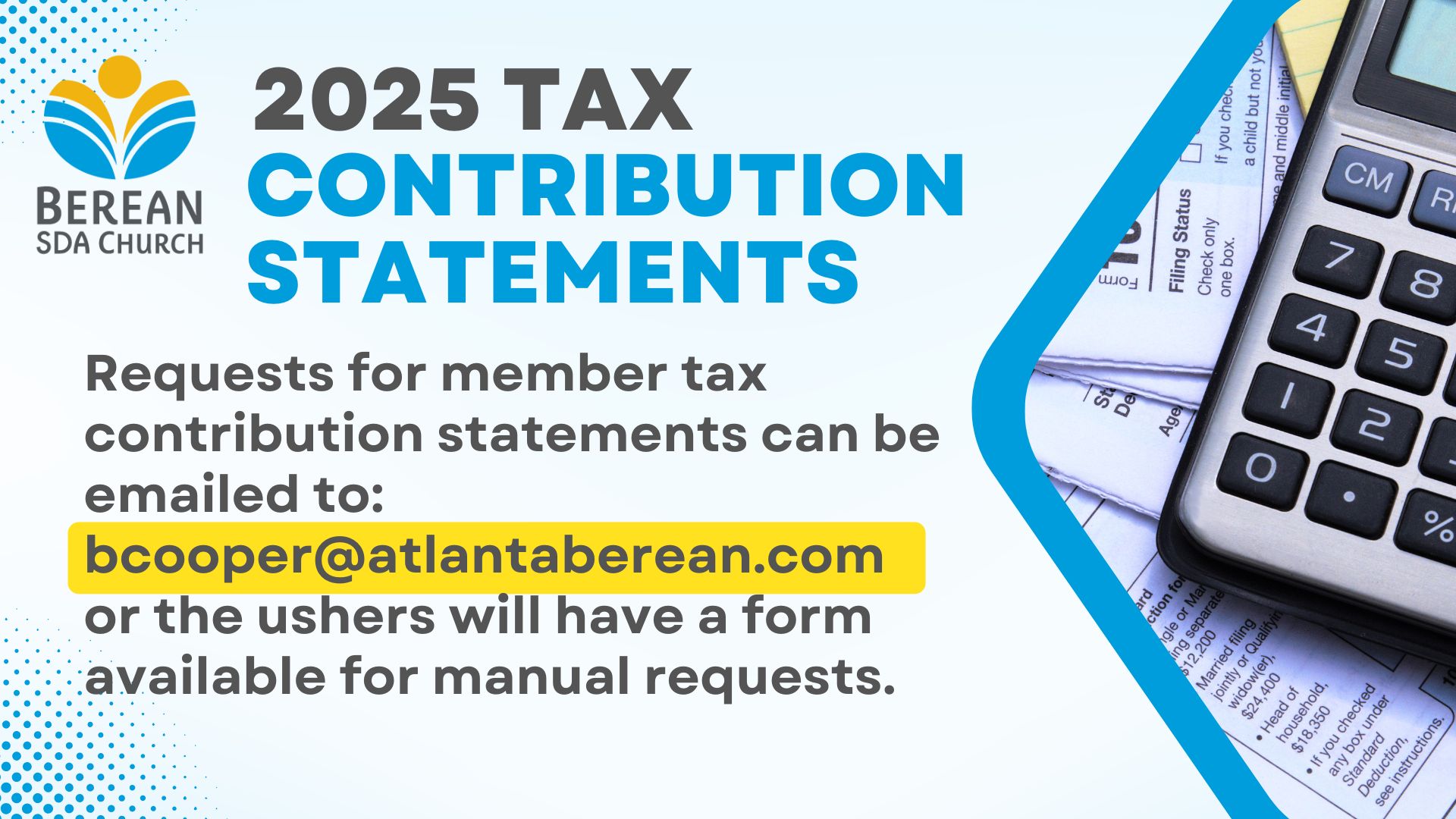 2025 Tax Contribution Statements – Berean SDA Church